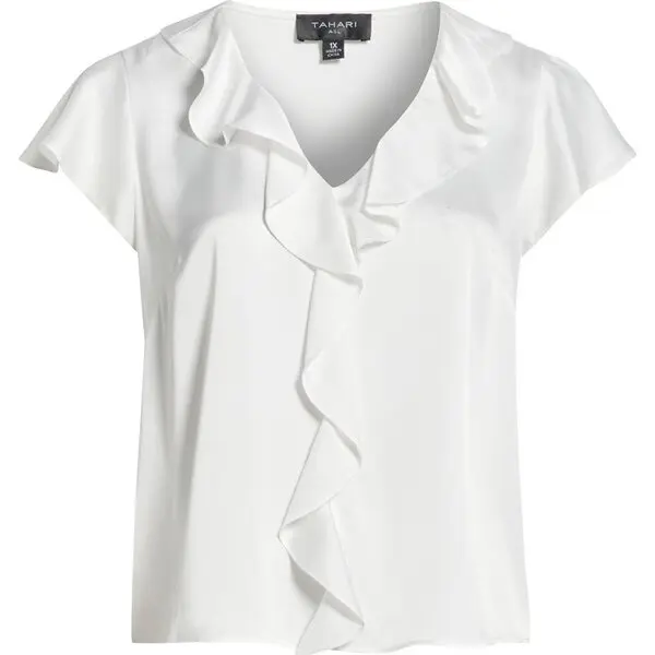 TAHARI ASL Ruffle Satin Top - Ivory