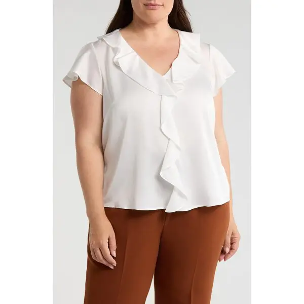 TAHARI ASL Ruffle Satin Top - Ivory