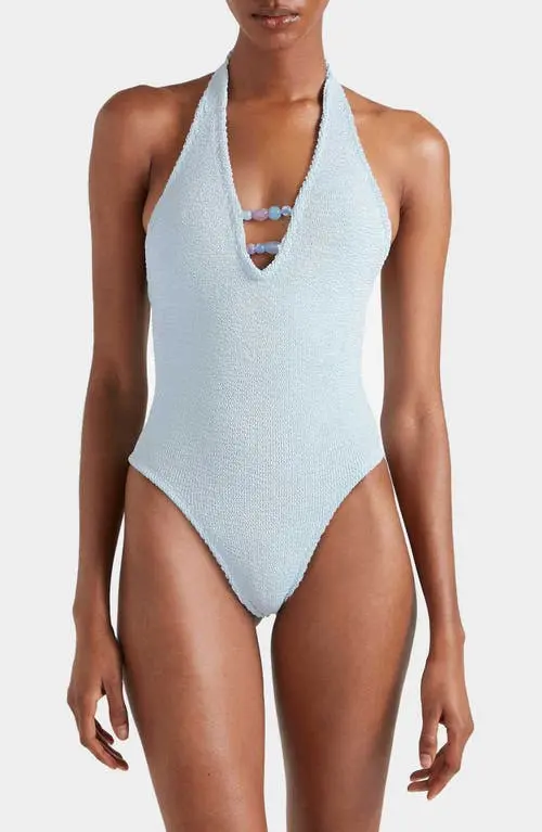 Hunza G Adriana Beaded One-piece Swimsuit - Metallic Ice Blue