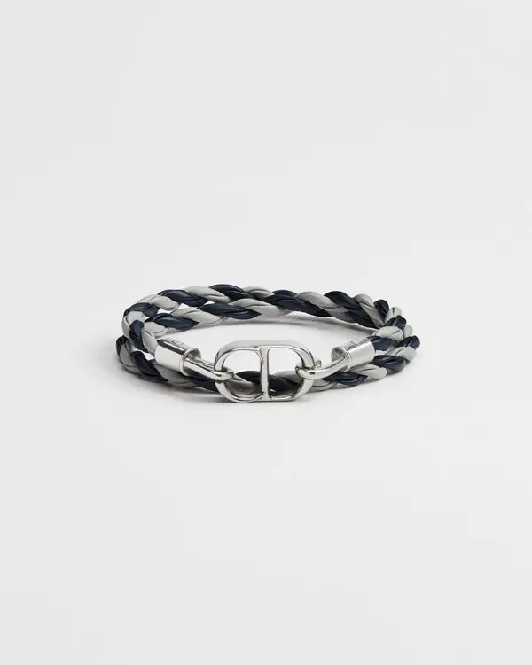 Dior Cd Icon Woven Leather Double Bracelet - Beige And Black Calfskin With Silver-finish Brass