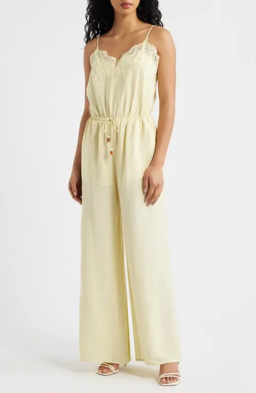 KITTENISH Wide Leg Lace & Satin Jumpsuit - Pastel Yellow
