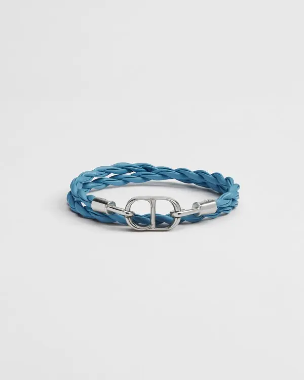Dior Cd Icon Woven Leather Double Bracelet - Blue Calfskin And Silver-finish Brass