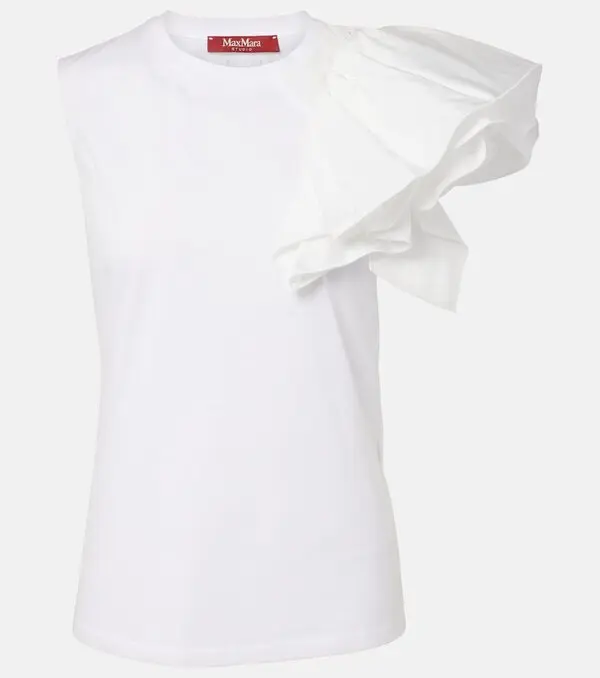 Max Mara Embellished Cotton Jersey Top With Crystal Detail