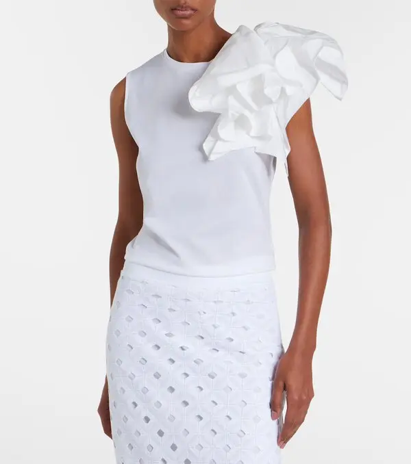 Max Mara Embellished Cotton Jersey Top With Crystal Detail