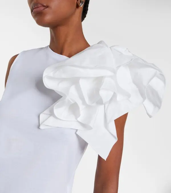 Max Mara Embellished Cotton Jersey Top With Crystal Detail