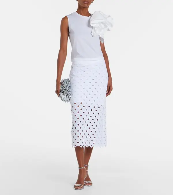 Max Mara Embellished Cotton Jersey Top With Crystal Detail