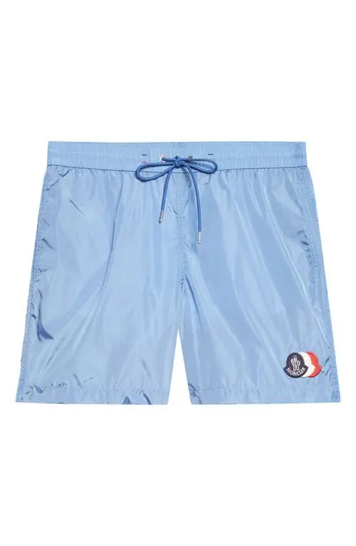Moncler Logo Patch Swim Trunks - Blue Jasper