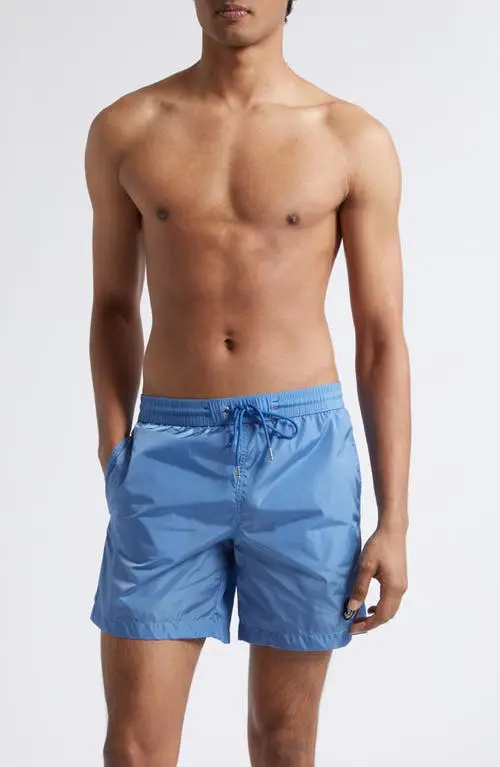 Moncler Logo Patch Swim Trunks - Blue Jasper