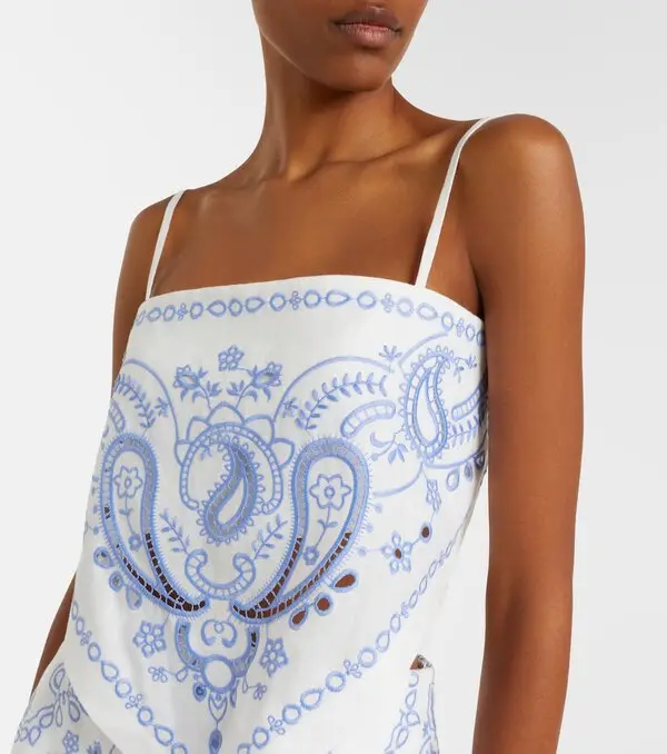 SELF-PORTRAIT Embroidered Linen And Cotton Top