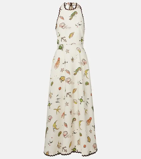 ALEMAIS Alémais Printed Halterneck Midi Dress - Beige