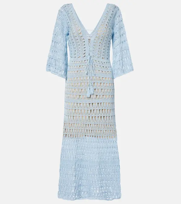 Anna Kosturova Crochet Cotton Maxi Dress - Blue