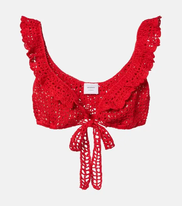 Anna Kosturova Brigitte Crochet Cotton Bra Top - Red