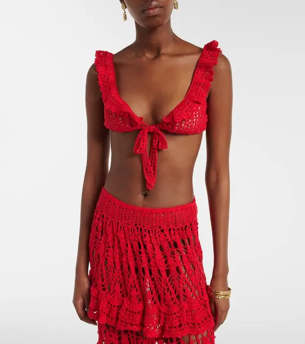 Anna Kosturova Brigitte Crochet Cotton Bra Top - Red