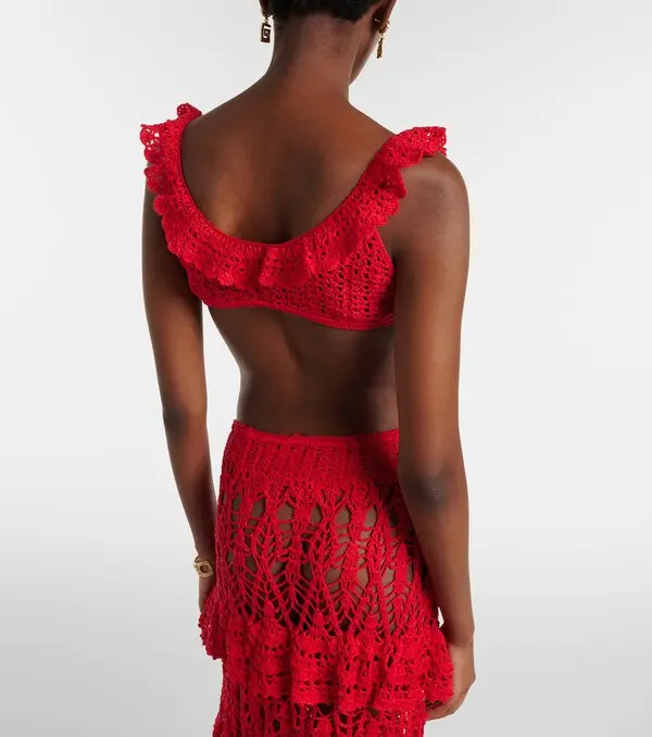 Anna Kosturova Brigitte Crochet Cotton Bra Top - Red