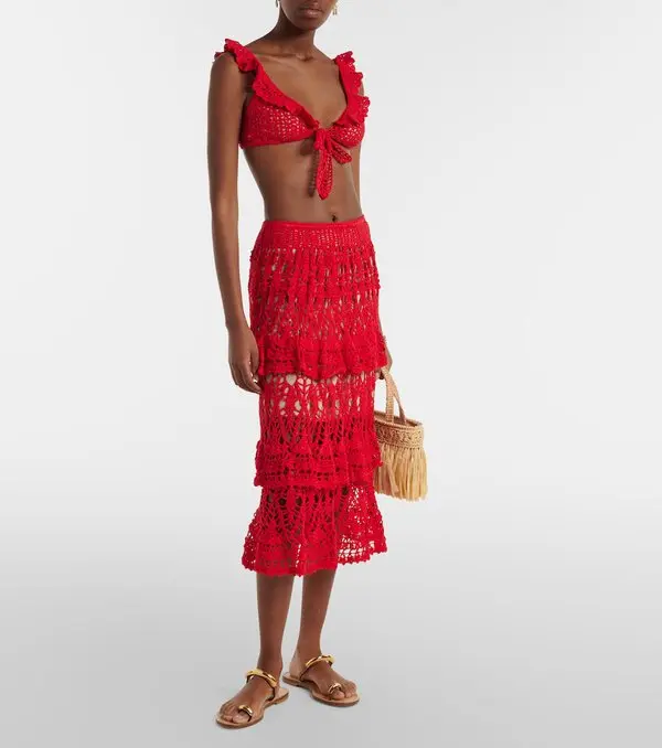 Anna Kosturova Brigitte Crochet Cotton Bra Top - Red