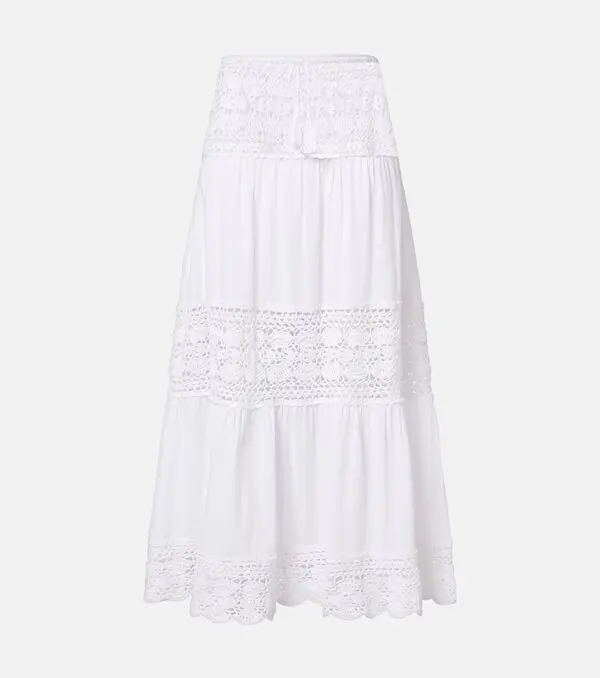 Anna Kosturova Filigree Crochet-trimmed Cotton Midi Skirt - White