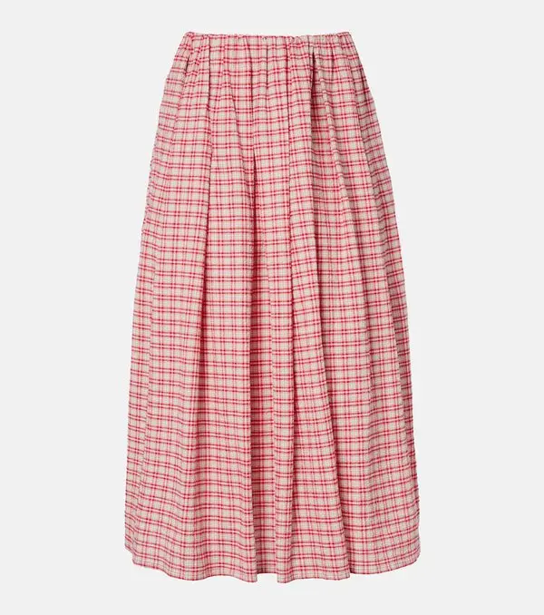 Faithfull The Brand Agora Checked Cotton Midi Skirt - Red