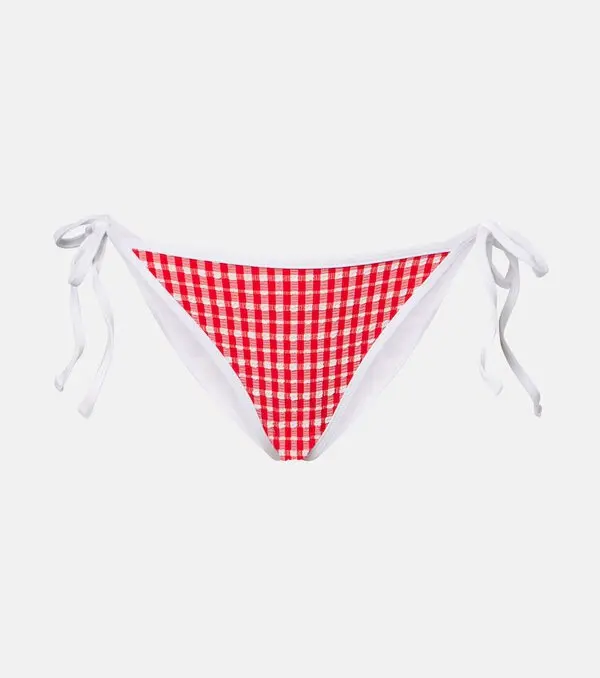 Jade Swim Gingham Bikini Bottoms With Self-tie Closure - Red