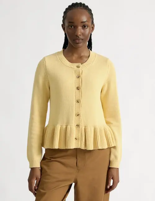 ALBARAY Peplum Cotton Cardigan - Lemon