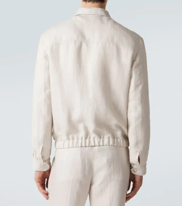 Brunello Cucinelli Striped Linen Blouson Jacket - White