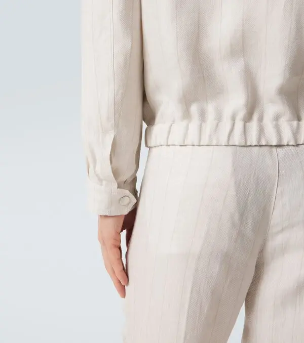 Brunello Cucinelli Striped Linen Blouson Jacket - White