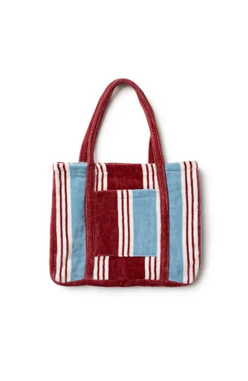 CHRISTY College Striped Towelling Beach Tote Bag - Earth Red