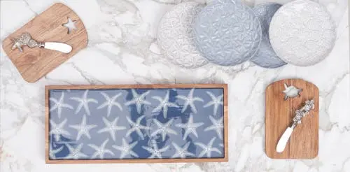 GALLERIE II Sea Turtle Coastal Embossed Coastal Serving Plates Set Of 2
