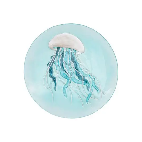 GALLERIE II Sea Glass Sand Jellyfish Slump Glass Coastal Decorative Dish Plate 14 - Blue