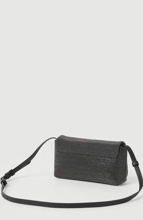 Brunello Cucinelli Grained Leather Flap Bag With Monili Embellishment - Black