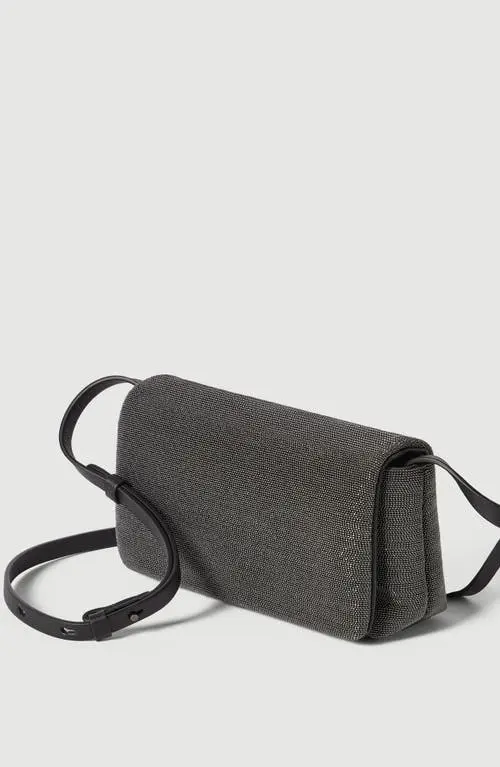 Brunello Cucinelli Grained Leather Flap Bag With Monili Embellishment - Black