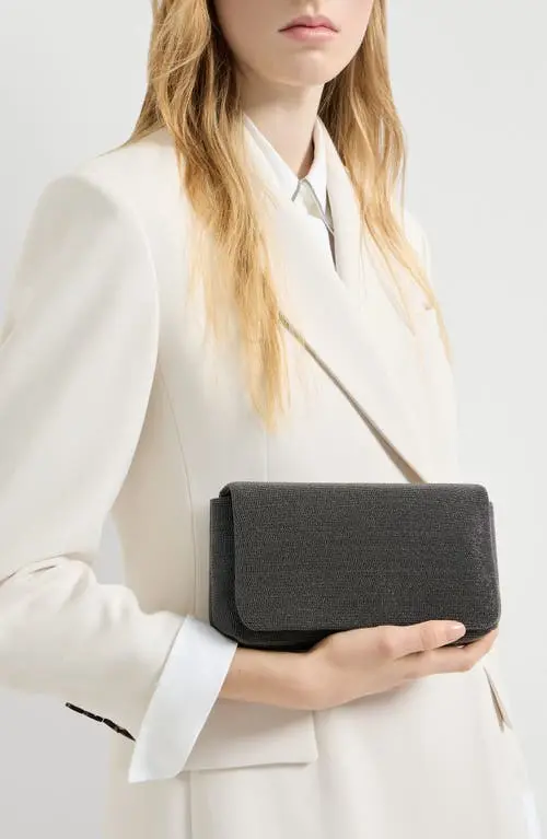 Brunello Cucinelli Grained Leather Flap Bag With Monili Embellishment - Black