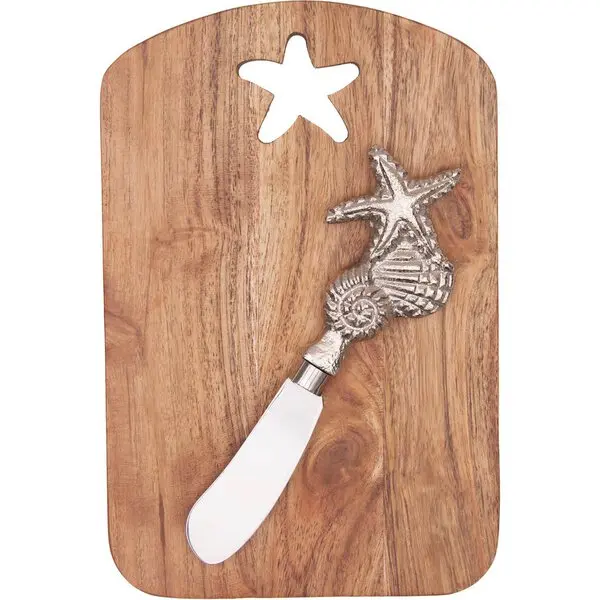 GALLERIE II Sea Star Coastal Cheese Board Server With Metal Spreader Set Of 2 - Silver