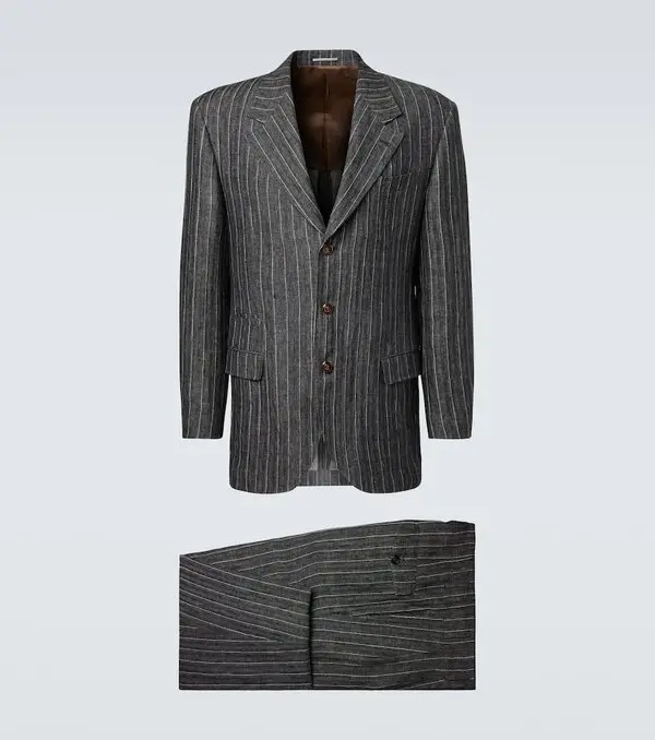 Brunello Cucinelli Chalk Stripe Linen Suit - Grey