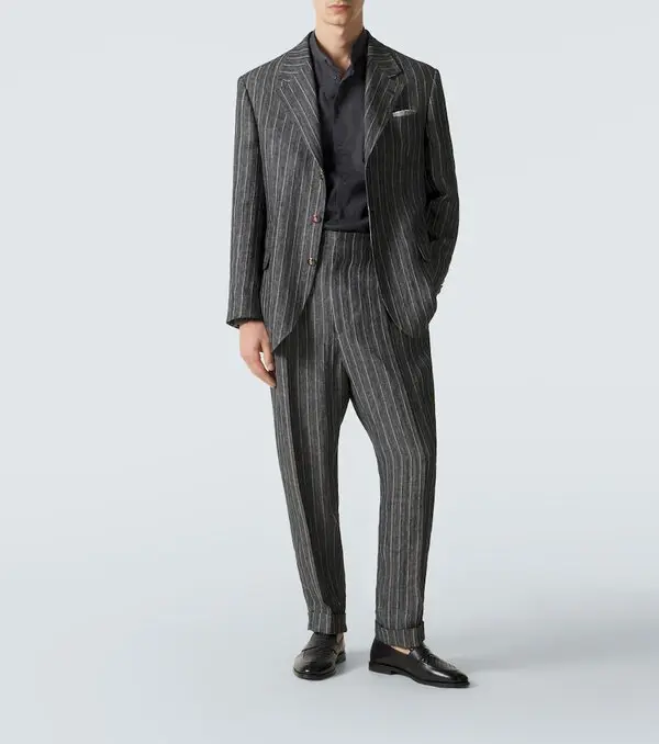 Brunello Cucinelli Chalk Stripe Linen Suit - Grey