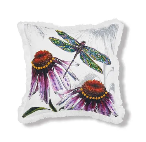 C&F HOME Botanical Dragonfly Hd Printed Spring Accent Throw Pillow 18" X 18 - White