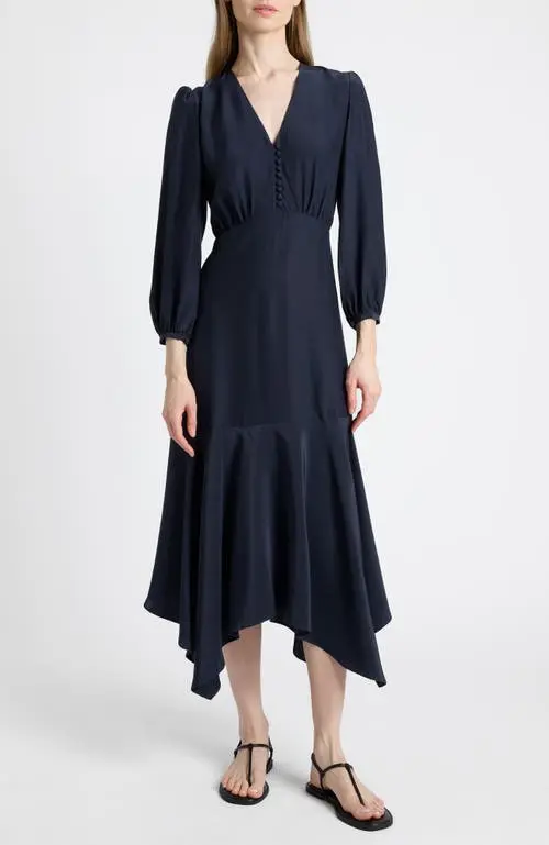 Santorelli Carina Silk Midi Handkerchief Dress - Midnight