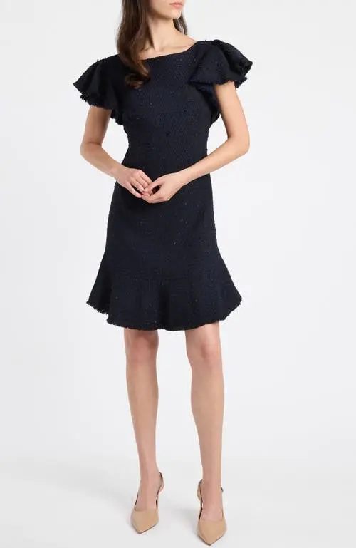 Santorelli Deste Sheath Dress In Luxury Tonal Tweed - Midnight