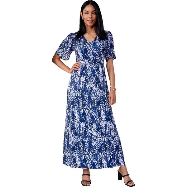 JESSICA LONDON Flutter Sleeve Wrap Maxi Dress - Deep Dusk Vines