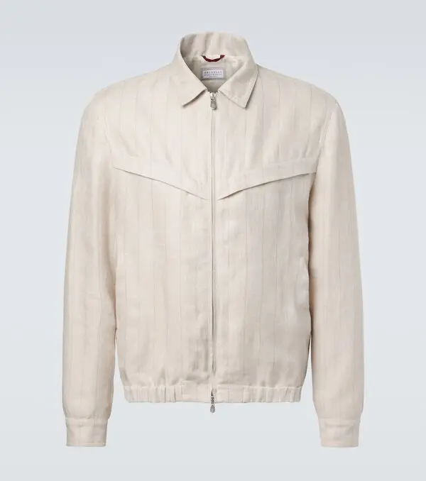 Brunello Cucinelli Striped Linen Blouson Jacket - White