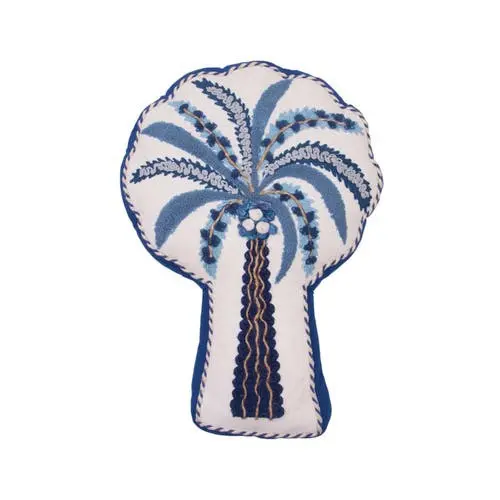 C&F HOME Beaded Indigo Tropical Palm Tree Embellished Woven Shaped Throw Pillow - Blue