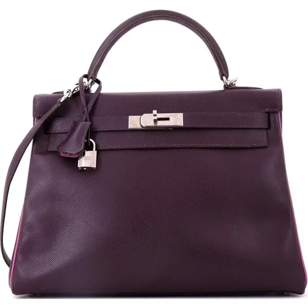 Hermès Kelly Handbag Bicolor Epsom With Palladium Hardware 32 - Bicolor-raisin/cyclamen
