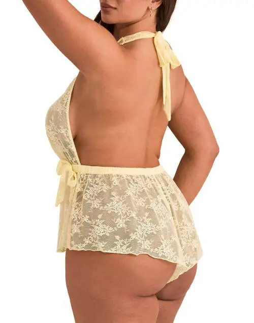 ADORE ME Lace Romper With Halter Straps - Light Yellow