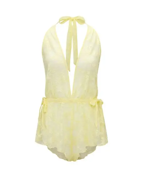 ADORE ME Lace Romper With Halter Straps - Light Yellow