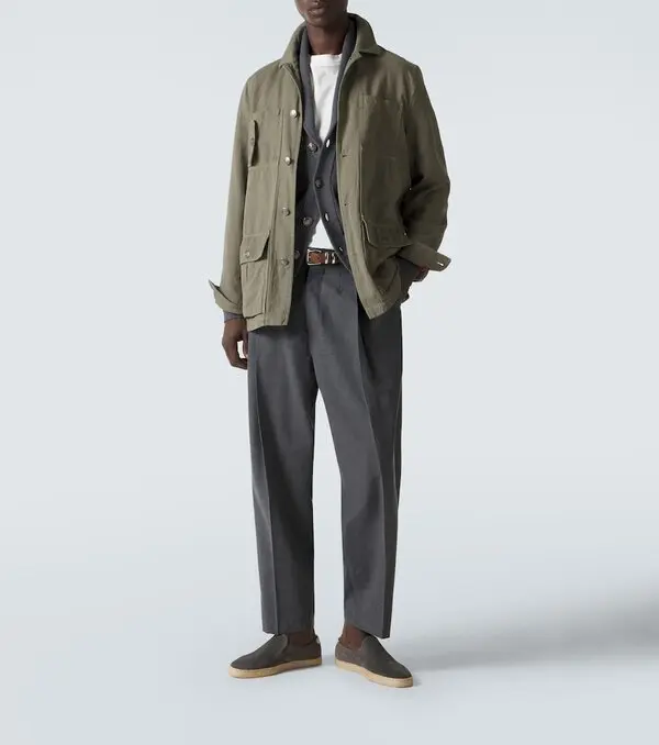 Brunello Cucinelli Jacquard Cotton Shawl Neck Cardigan - Grey