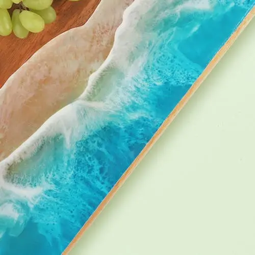 GALLERIE II Wave Coastal Wood Novelty Rectangle Serving Tray With Handles