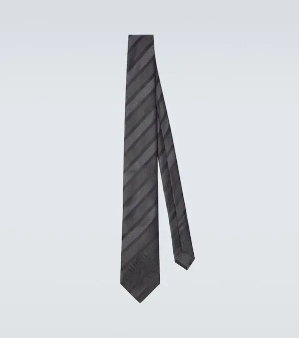 Brunello Cucinelli Striped Silk Tie - Grey