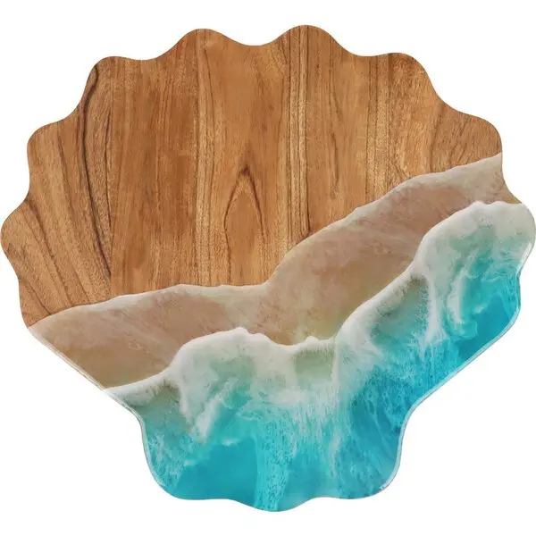 GALLERIE II Scallop Wave Coastal Wood Novelty Animal Shaped Serving Platter 13 - Blue