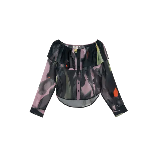 UNTITLED IN MOTION Perennia Ruffle Collar Organza Button-down Top