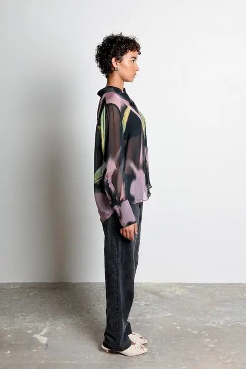 UNTITLED IN MOTION Kali Sheer Organza Long Sleeve Button-down - Shadow Iris