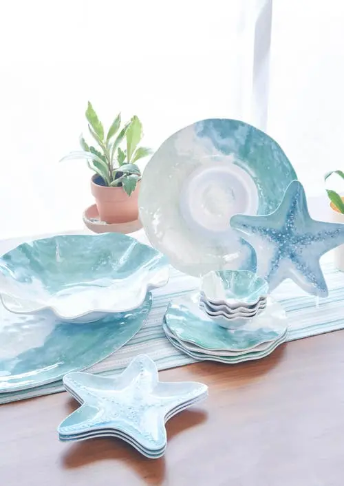 BEACHCOMBERS Shoreline Melamine Set Of 4 Salad Appetizer Serving Plates 6.38